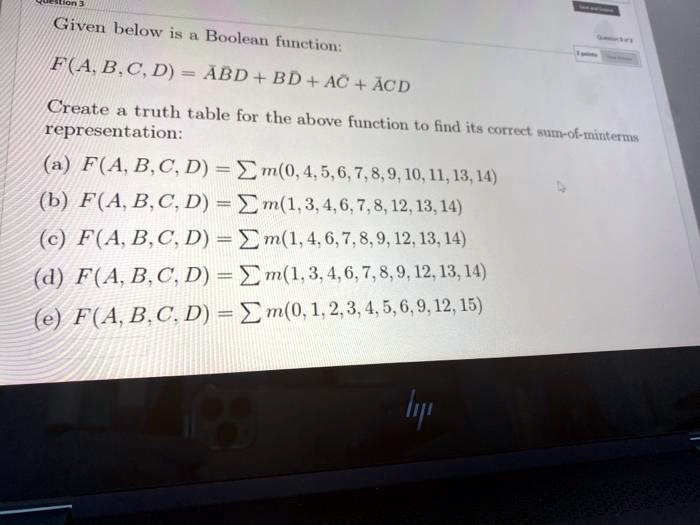 Solved Given Below Is A Boolean Function Fabcd Abd Bd Ac 0384