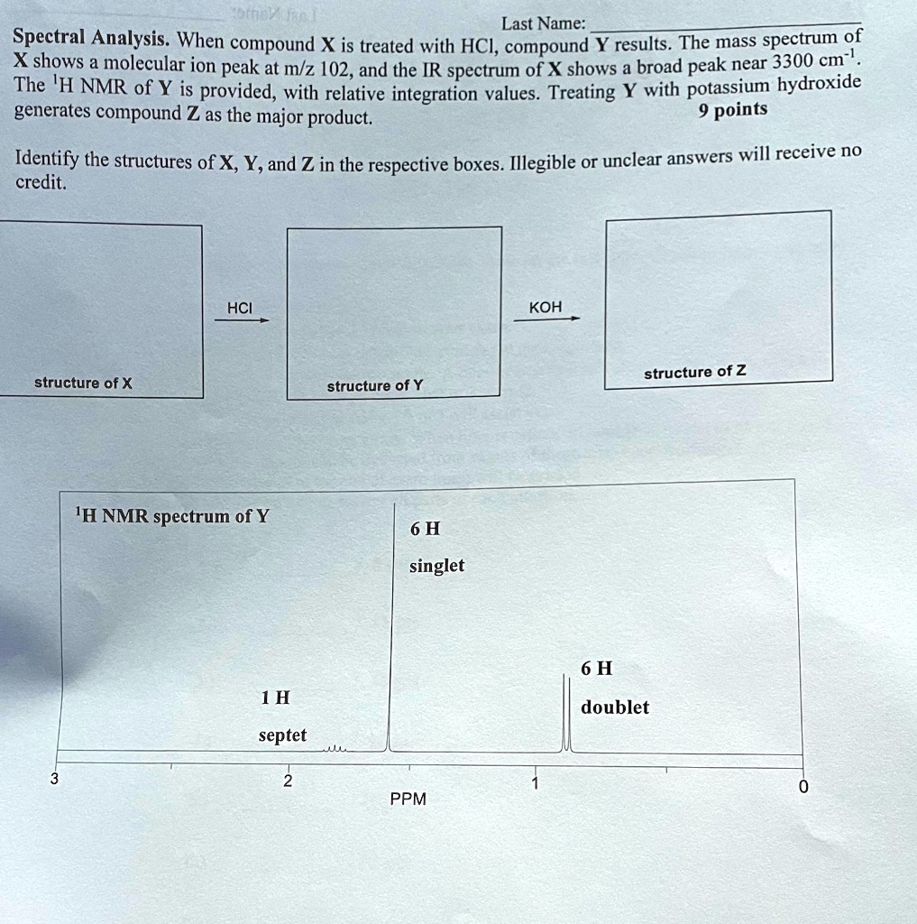 Last Name: Spectral Analysis. When compound X is treated with HCl ...