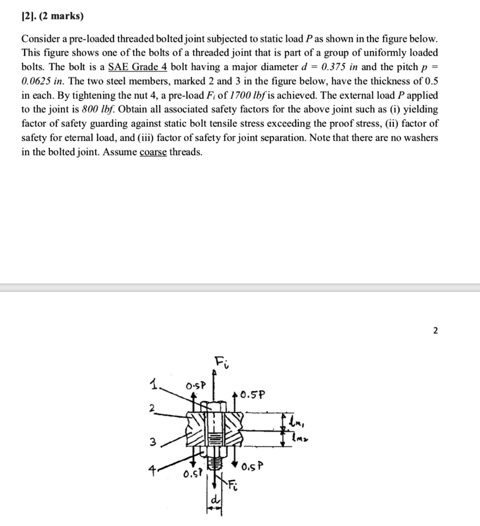 SOLVED: Consider a pre-loaded threaded bolted joint subjected to static ...