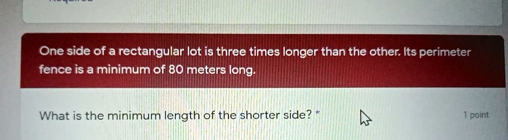 SOLVED: One side of a rectangular lot is three times longer than the ...