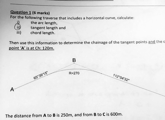 SOLVED:Question 1 (6 marks) For the following traverse that includes horizontal curve, calculate ...