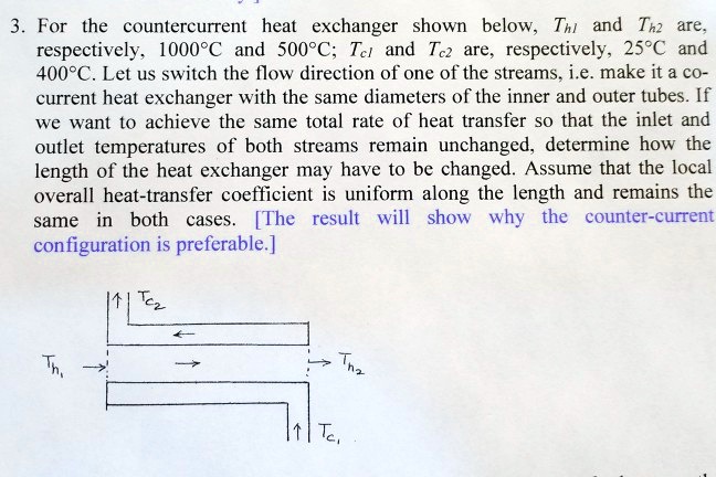 SOLVED: For the countercurrent heat exchanger shown below, Thi and Th are respectively, 100Â°C ...
