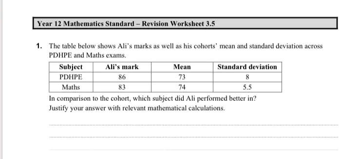 Year 12 Mathematics Standard - Revision Worksheet 3.5 1. The table ...
