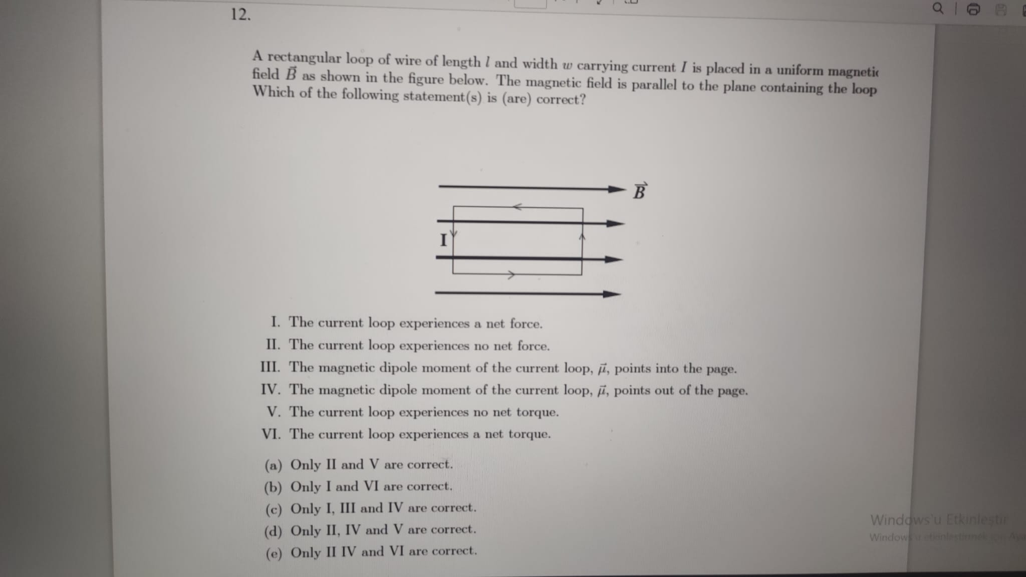 SOLVED: 12. A rectangular loop of wire of length l and width w carrying current I is placed in a ...