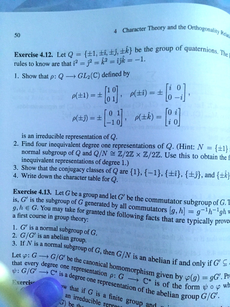[GET ANSWER] character theory and the orthogonality 50 rekat exercise ...