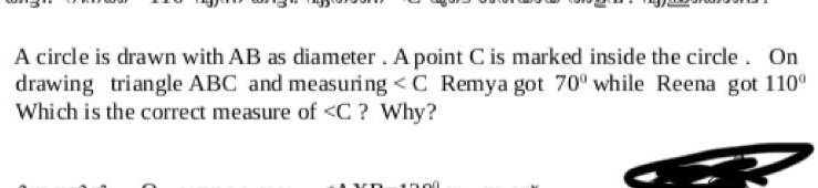 SOLVED: A circle is drawn with AB as the diameter. A point C is marked inside the circle. On ...