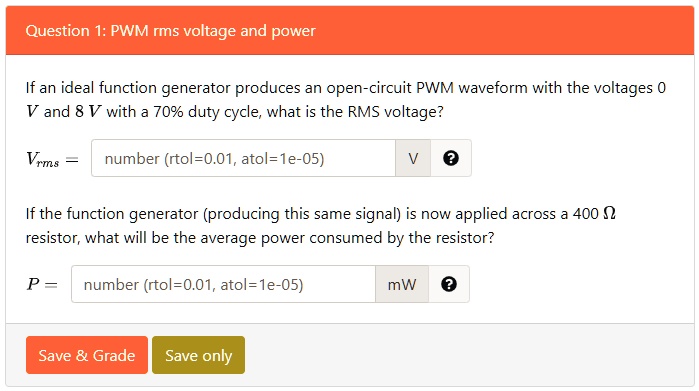 SOLVED: Question 1: PWM RMS Voltage and Power If an ideal function ...