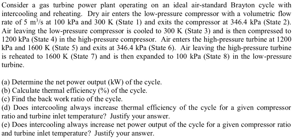 SOLVED: Consider a gas turbine power plant operating on an ideal air-standard Brayton cycle with ...