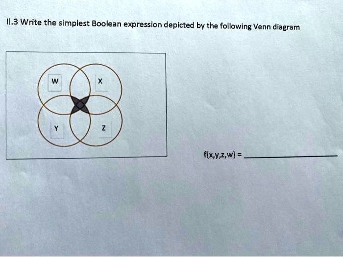 11.3 Write the simplest Boolean expression depicted by the following Venn diagram W X Y Z f(x,y ...