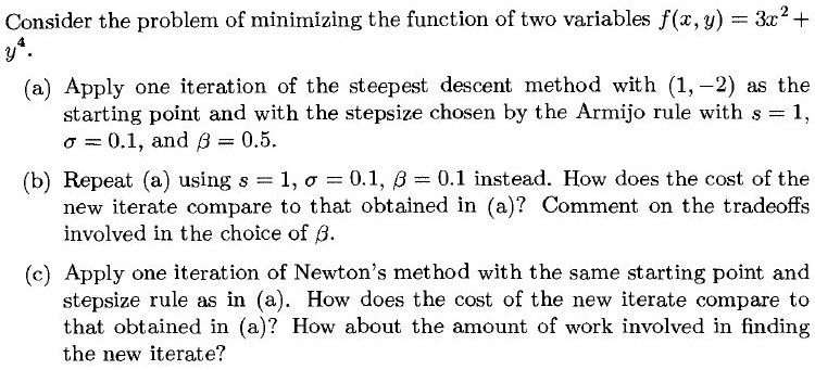 Consider the problem of minimizing the function of two variables f(z, y) = 32 + y^4. (a) Apply ...