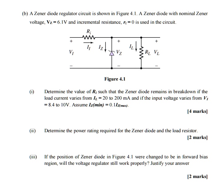 SOLVED: A Zener diode regulator circuit is shown in Figure 4.1. A Zener diode with nominal Zener ...
