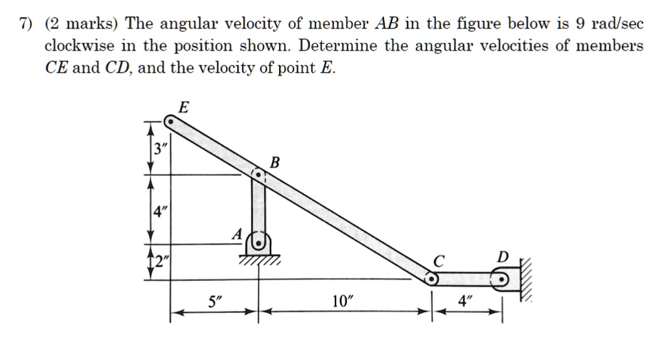 SOLVED: (2 marks) The angular velocity of member AB in the figure below is 9rad//sec clockwise ...