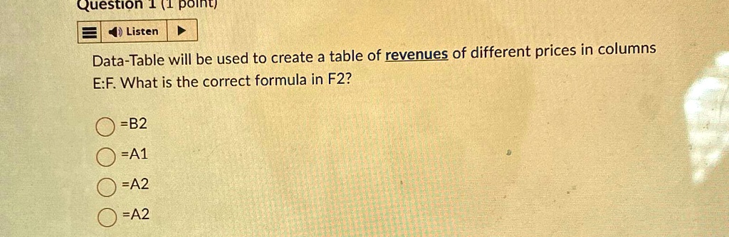 Data Table will be used to create a table of revenues of different ...
