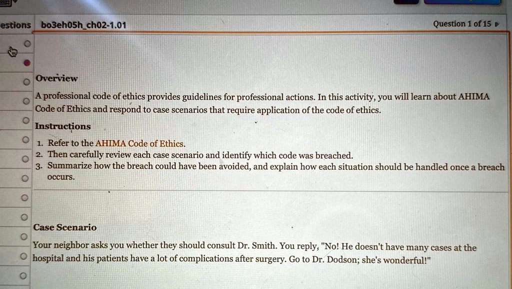 questions bo3eh05hch02 101 question 1 of 15 overview a professional ...