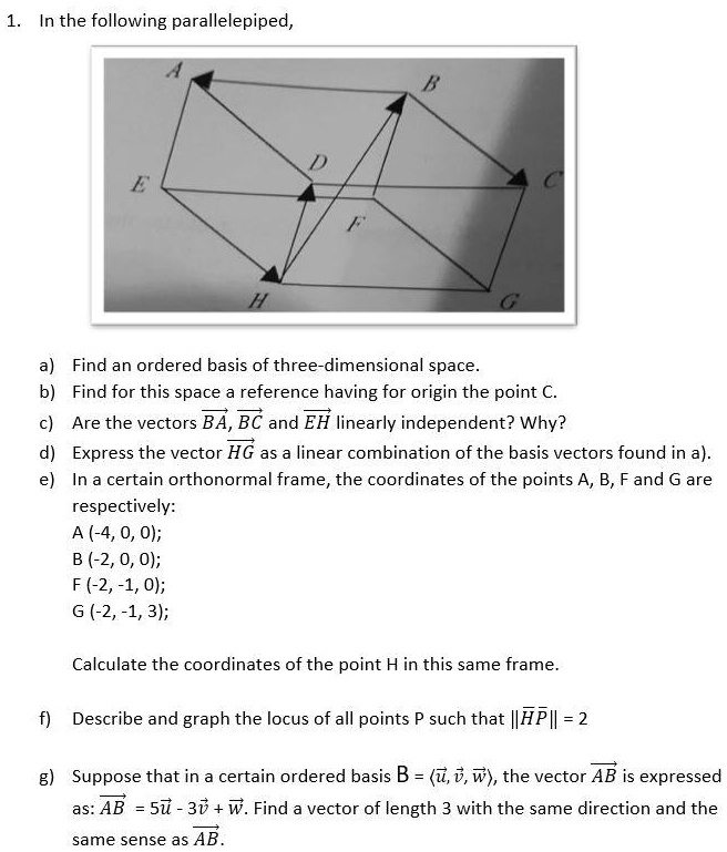 VIDEO solution: In the following parallelepiped: a) Find an ordered ...