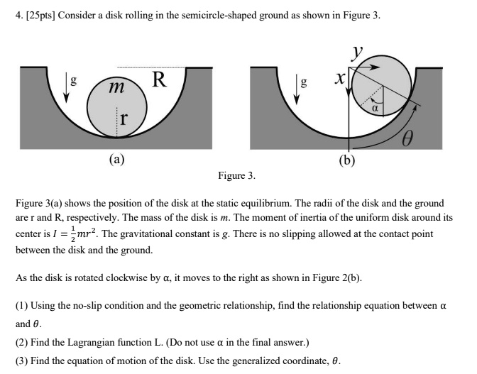 SOLVED: Consider a disk rolling in the semicircle-shaped ground as shown in Figure 3. Figure 3(a ...