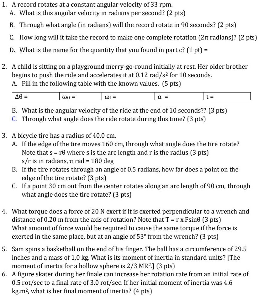 SOLVED: A record rotates at a constant angular velocity of 33 rpm What ...