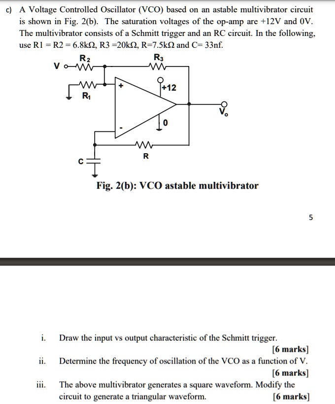 c) A Voltage Controlled Oscillator (VCO) based on an astable ...
