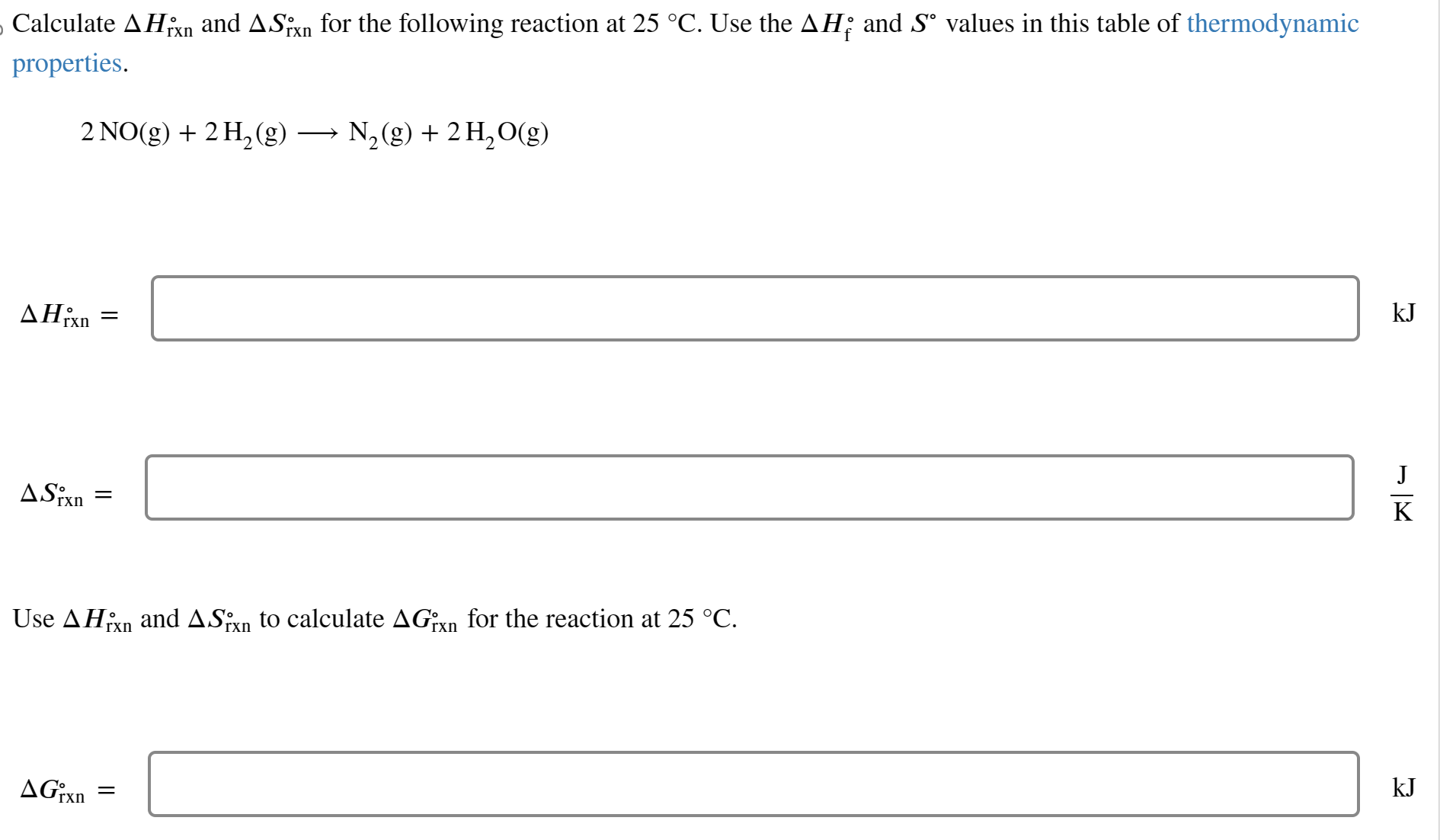SOLVED: Calculate Δ Hrxn^∘ and Δ Srxn^∘ for the following reaction at 25^∘C. Use the Δ Hf^∘ and ...