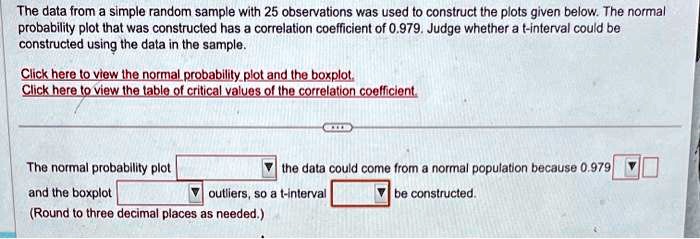 SOLVED: The data from a simple random sample with 25 observations was used to construct the ...