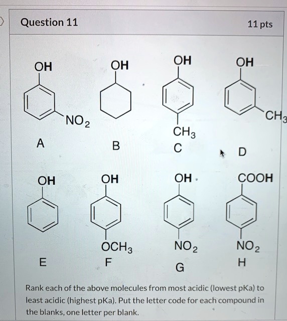 SOLVED: 11pts OH OH OH OH CH NO2 CH3 OH OH OH COOH NO2 NO2H Rank each ...