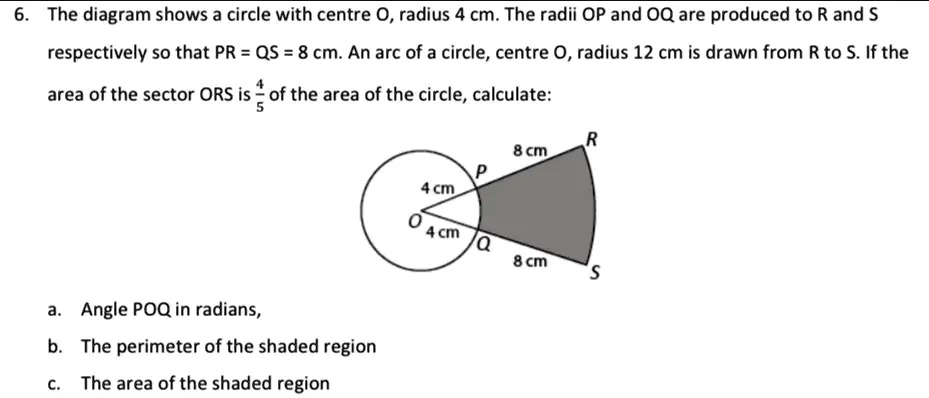 SOLVED: The diagram shows a circle with center O, radius 4 cm. The radii OP and OQ are produced ...