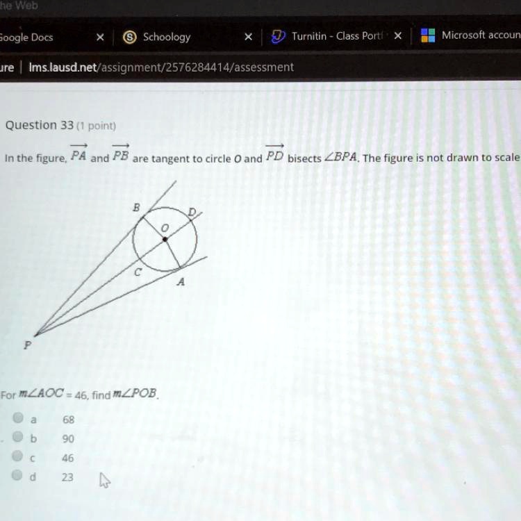 SOLVED: In the figure, PA and PB are tangent to circle O and PD bisects ...