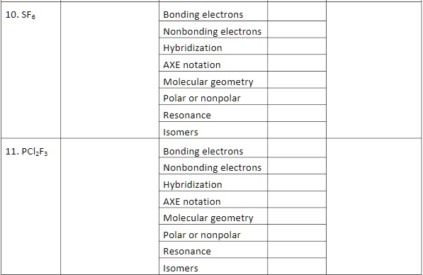 SOLVED: 10. SF6 Bonding electrons Nonbonding electrons Hybridization ...