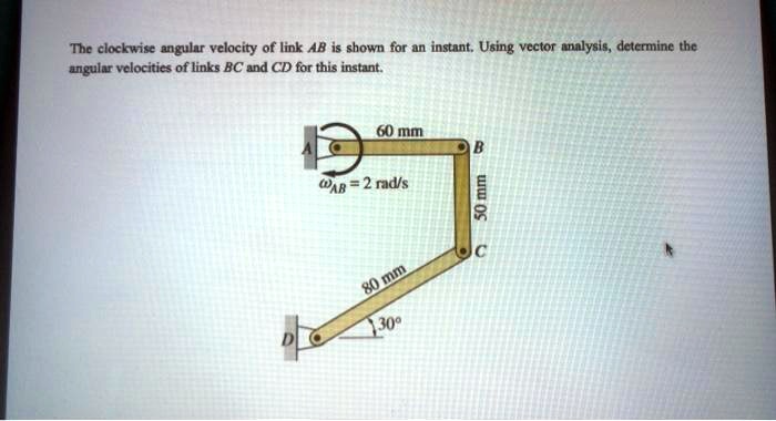 SOLVED:Thc clockwise angular vclocity of link AB is shown for instant; Using vector analysis ...