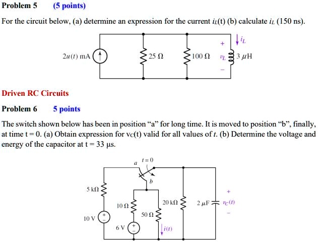 SOLVED: Problem 5 (5 points) For the circuit below, determine an expression for the current i(t ...