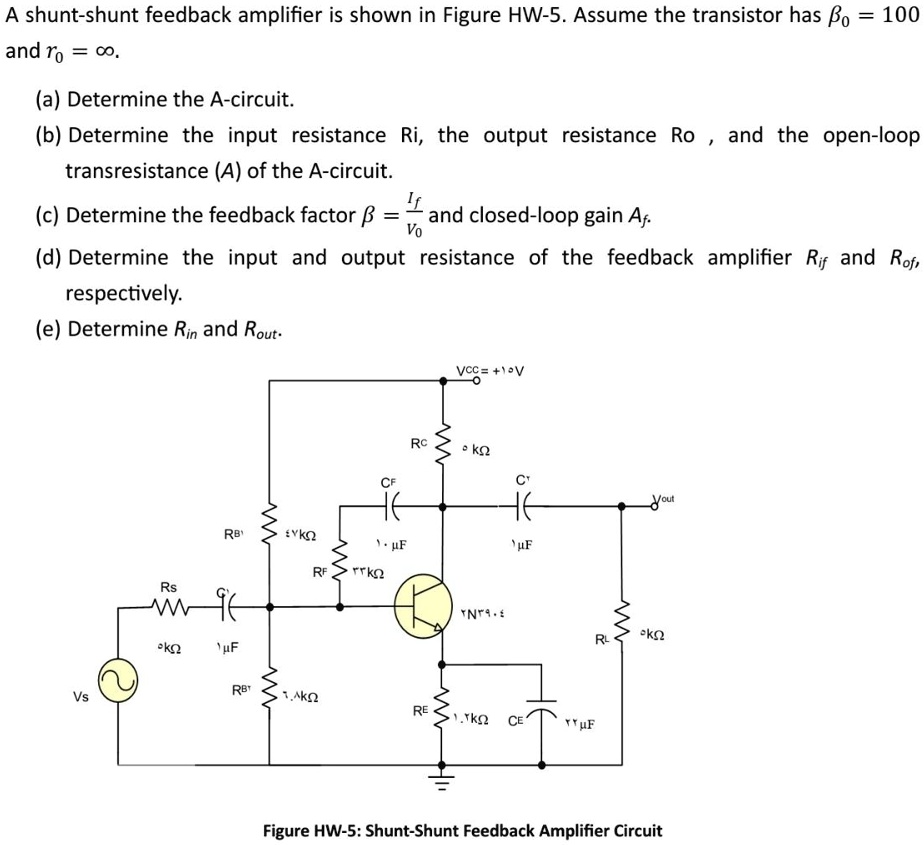 SOLVED: Texts: A shunt-shunt feedback amplifier is shown in Figure HW-5. Assume the transistor ...