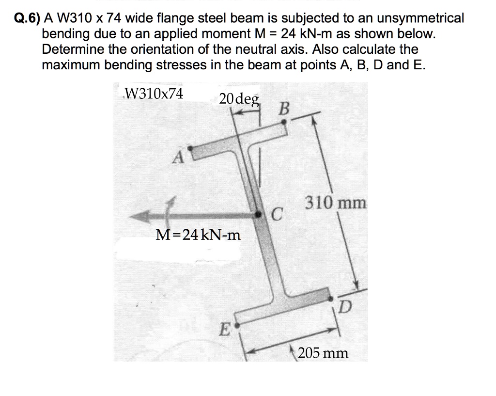 Q.6) A W310 x 74 wide flange steel beam is subjected to an ...