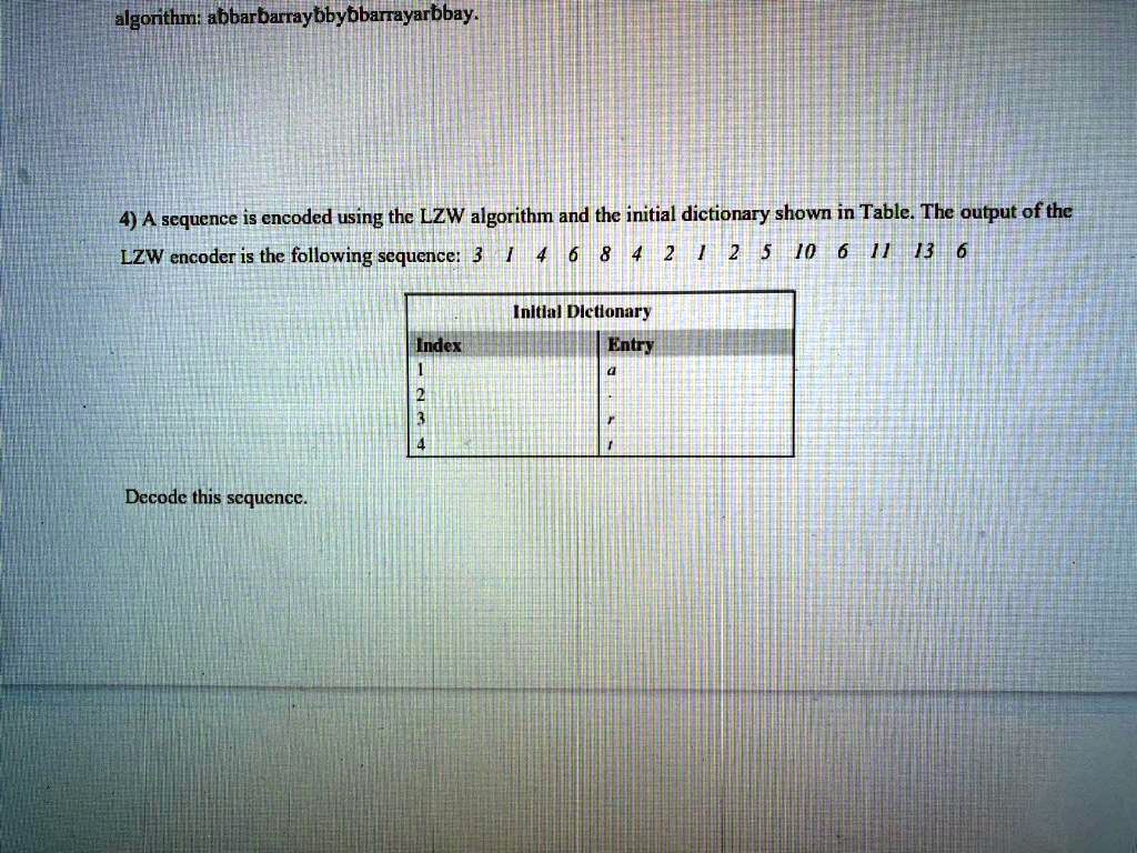 Solved A Sequence Is Encoded Using The Lzw Algorithm And The Initial 5244