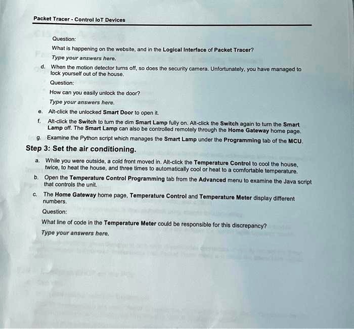 Packet Tracer - Control IoT Devices Question: What is happening on the ...
