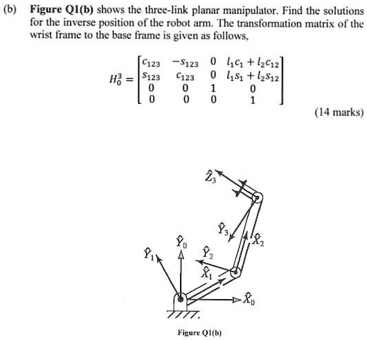 (b) Figure Q1(b) shows the three-link planar manipulator. Find the ...