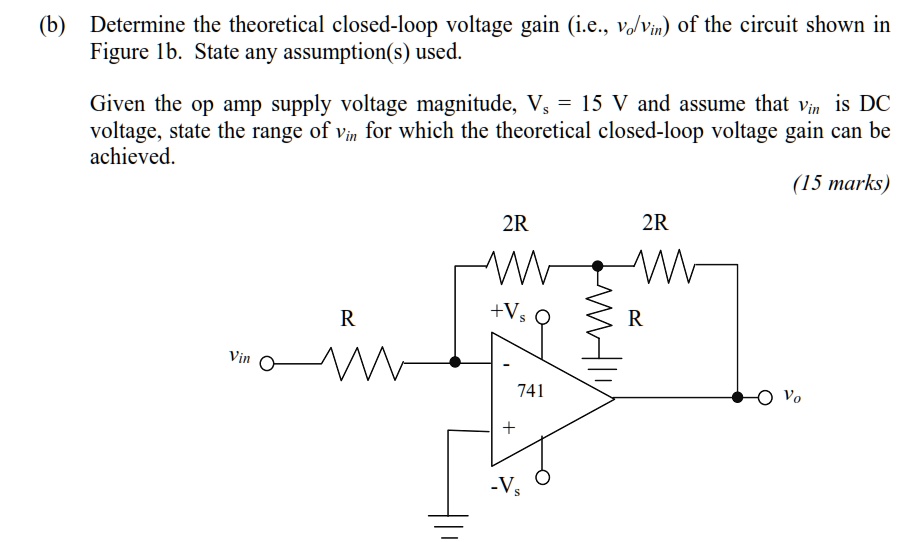 (b) Determine the theoretical closed-loop voltage gain (i.e., vo/vin ...