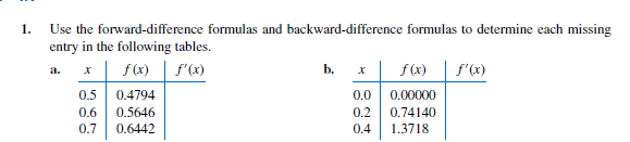 SOLVED: 1. Use the forward-difference formulas and backward-difference formulas to determine ...