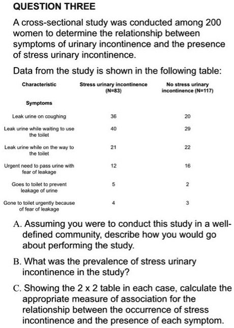 SOLVED: QUESTION THREE A cross-sectional study was conducted among 200 ...
