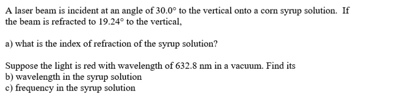 SOLVED: A laser beam is incident at an angle of 30.02 to the vertical ...