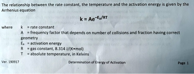 SOLVED: The relationship between the rate constant; the temperature and ...