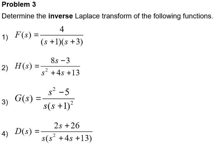 determine the inverse laplace transforms of the following functions ...