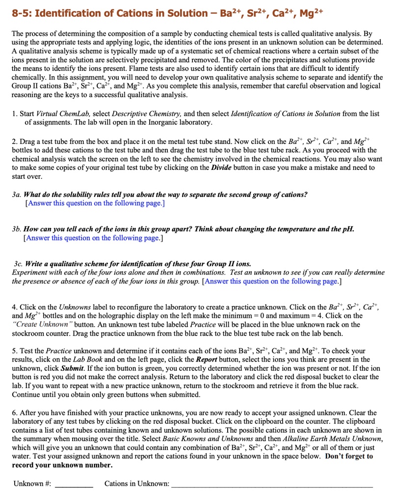 SOLVED: Text: 8-5: Identification of Cations in Solution Ba2+, Sr2 ...