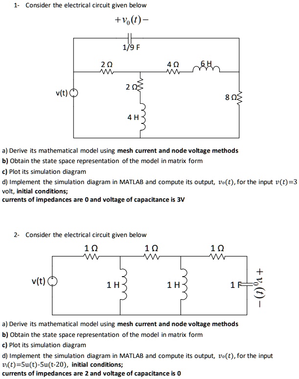 SOLVED: Consider the electrical circuit given below: +v(t)- 1/9 F 2 40 ...