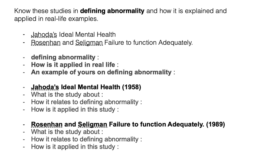 Know these studies in defining abnormality and how it is explained and ...