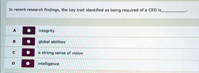 SOLVED: In recent research findings, the key traits identified as being ...