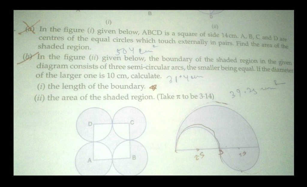 SOLVED: "pls answer the B part In the figure given below; ABCD is a square of side 14 centres of ...