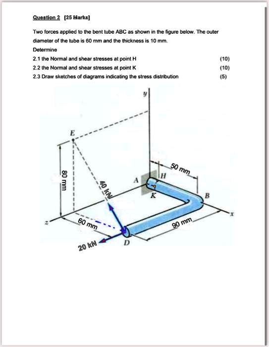 Question 2 [25 Marks] Two forces applied to the bent tube ABC as shown ...
