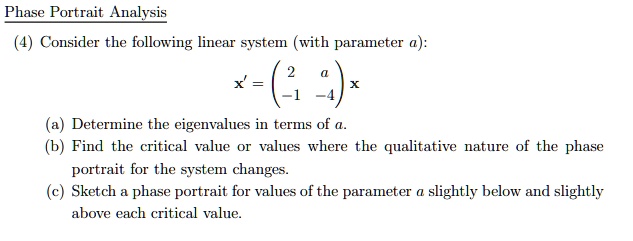 SOLVED: Phase Portrait Analysis Consider the following linear system ...