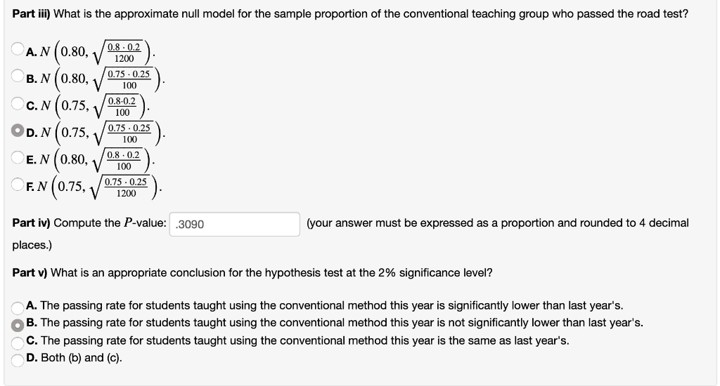 SOLVED: Part iii) What is the approximate null model for the sample ...