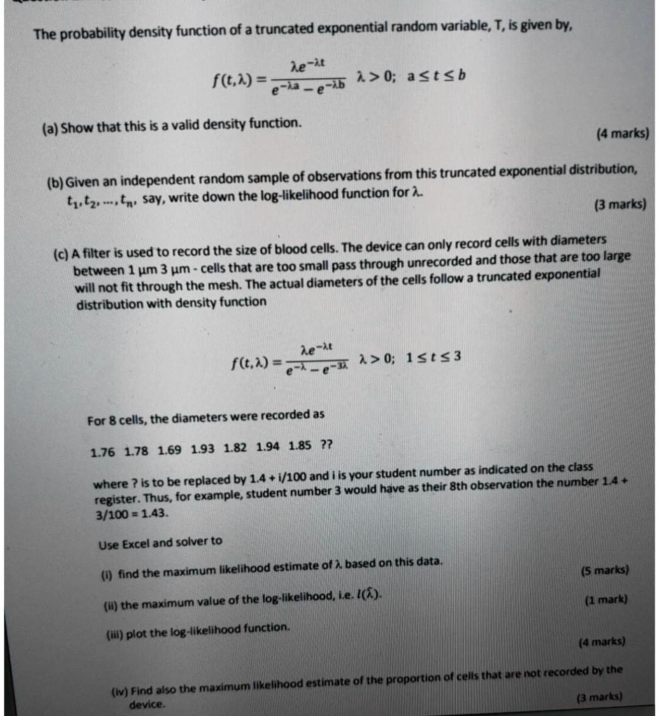 SOLVED: The probability density function of a truncated exponential ...